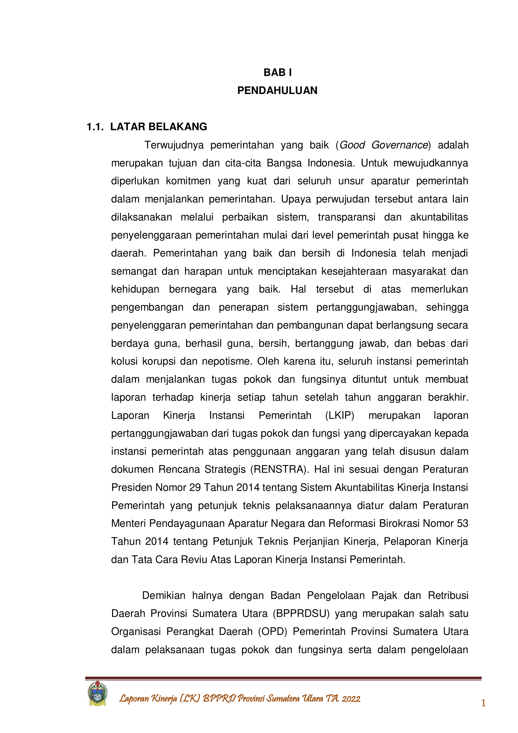 LAPORAN KINERJA INSTANSI PEMERINTAH TAHUN 2022 | BAPENDA - Badan ...